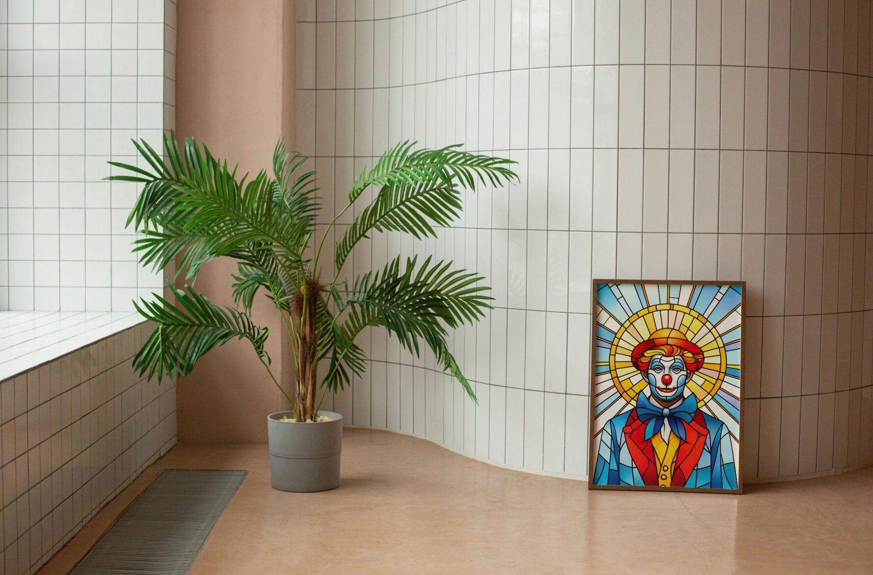 Stained Glass Clown Printable Poster, Jester Retro Digital Print ...