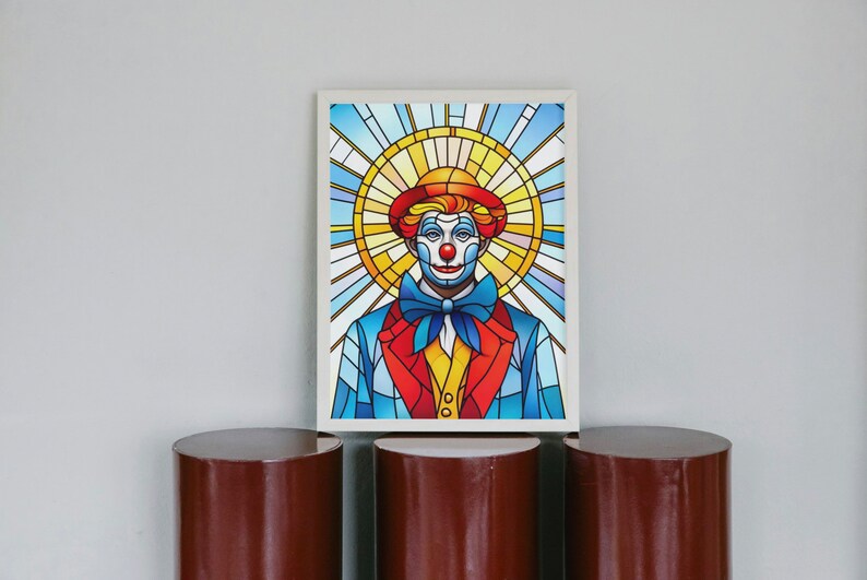 Stained Glass Clown Printable Poster, Jester Retro Digital Print ...