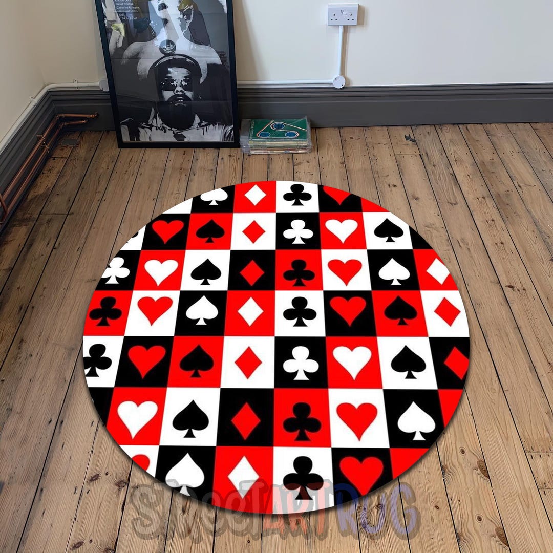 Playing Cards Motif Rug, Gaming Chair Mat, Game Room Carpet, Poker Club ...