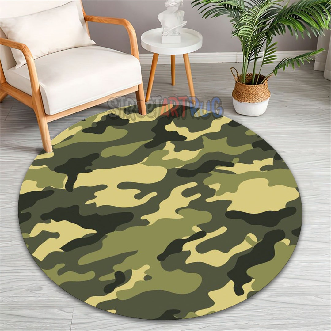 Green Camouflage Rug, Army Style Carpet, Soldier Room Round Mat ...