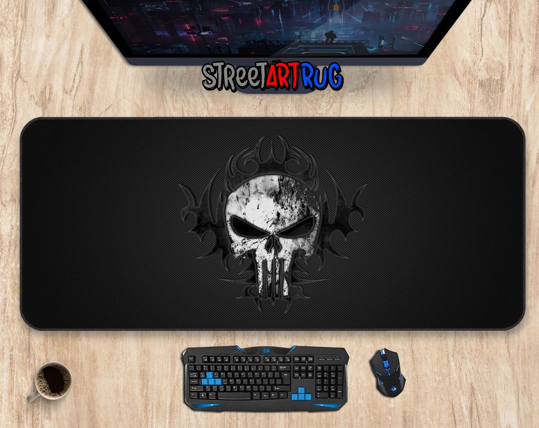 Black Punisher Mouse Pad, Retro Style Gothic Decor, Skull Mouse Mat ...