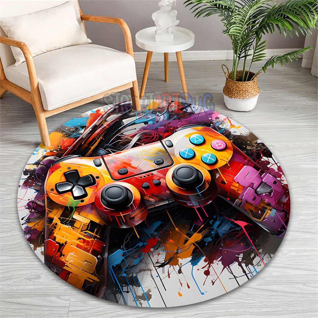 Graffiti Game Controller Rug, Colorful Gamer Mat, Play Room Decor ...