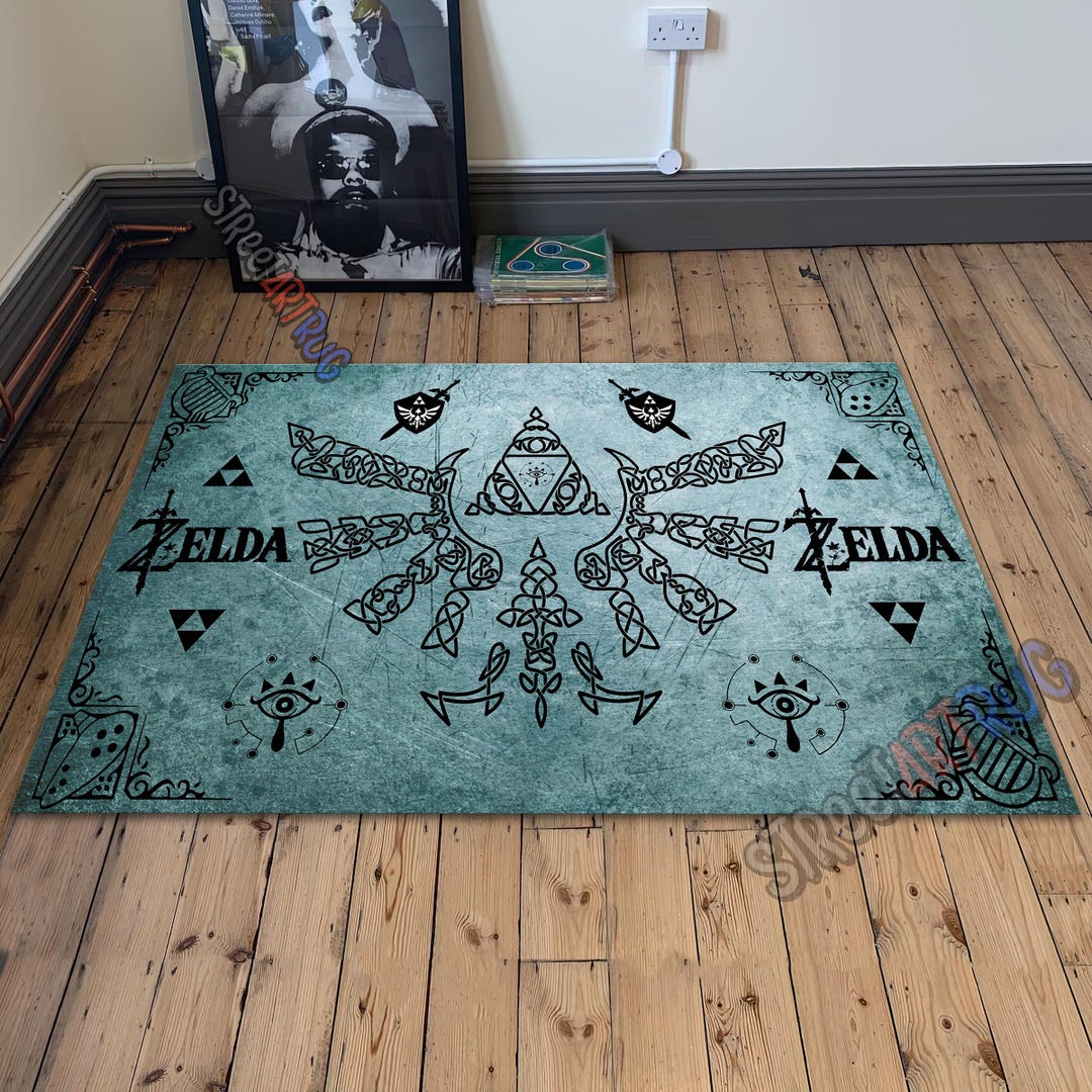 Zelda Symbol Rug, Game Room Mat, Zelda Text Carpet, Gaming Decor, Zelda ...