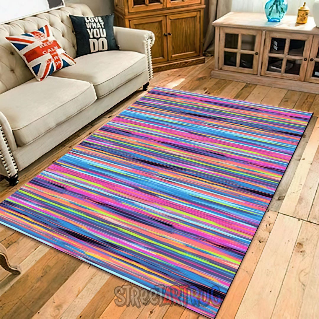 Colorful Striped Rug, Modern Kitchen Carpet, Living Room Mat, Bohemian ...