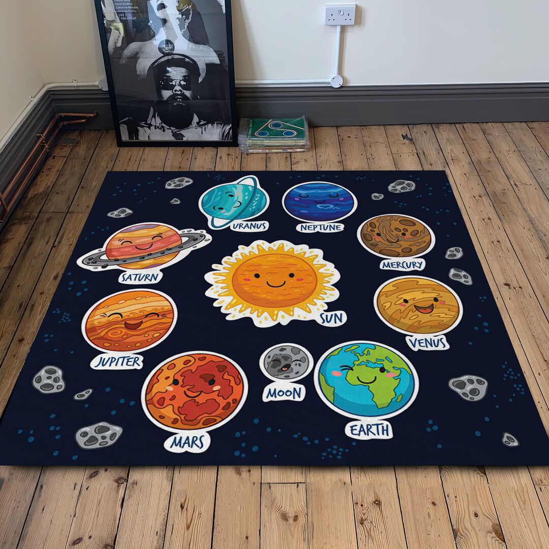Solar System Themed Rug, Galaxy Carpet, Planet Decor, Children Room Mat ...