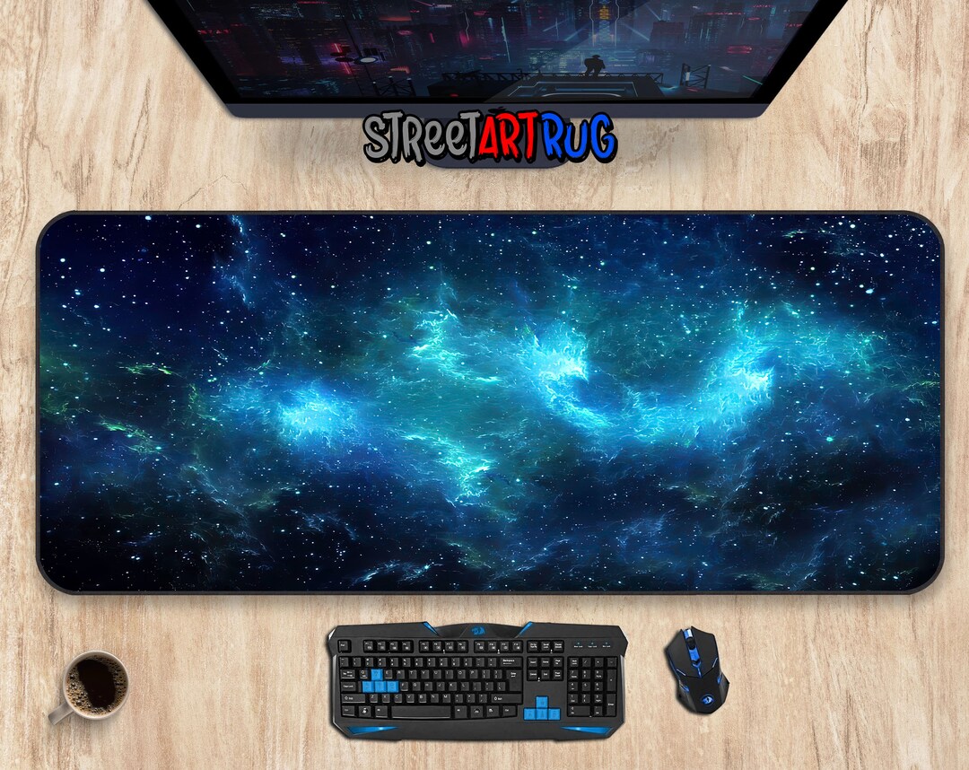 Blue Deep Space Themed Universe Desk Mat, Office Laptop Student Desk ...