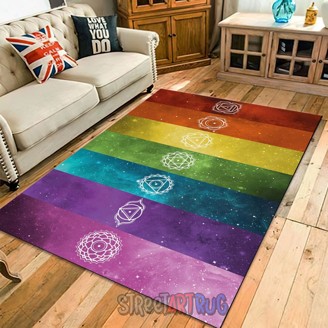 7 Chakra Mandala Symbol Rug, Yoga Mat, 7 Chakra Decor, Mediation Carpet ...