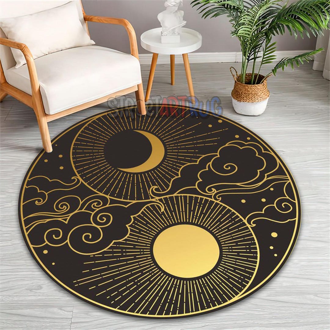 Yin Yang Round Rug, Sun and Moon Carpet, Yoga Mat, Meditation Decor ...