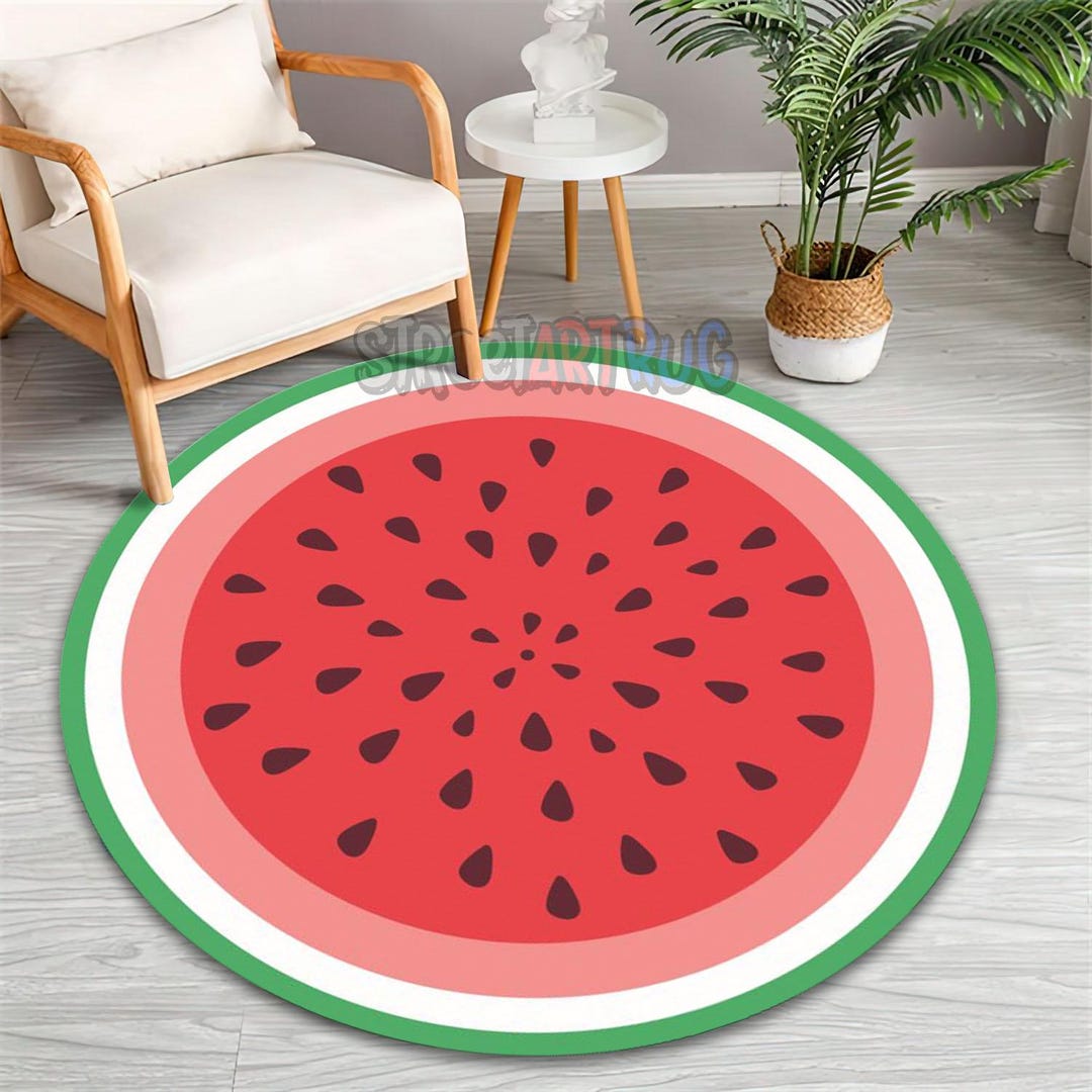 Cartoon Watermelon Rug, Fruit Carpet, Kitchen Round Mat, Kids Room ...