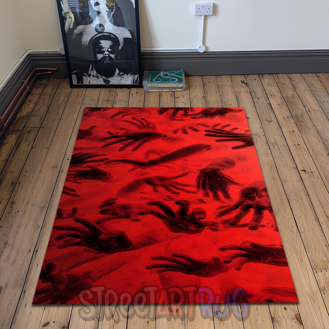 Scary Gamer Rug Red Zombie Handprint Carpet Horror Game Room Decor ...