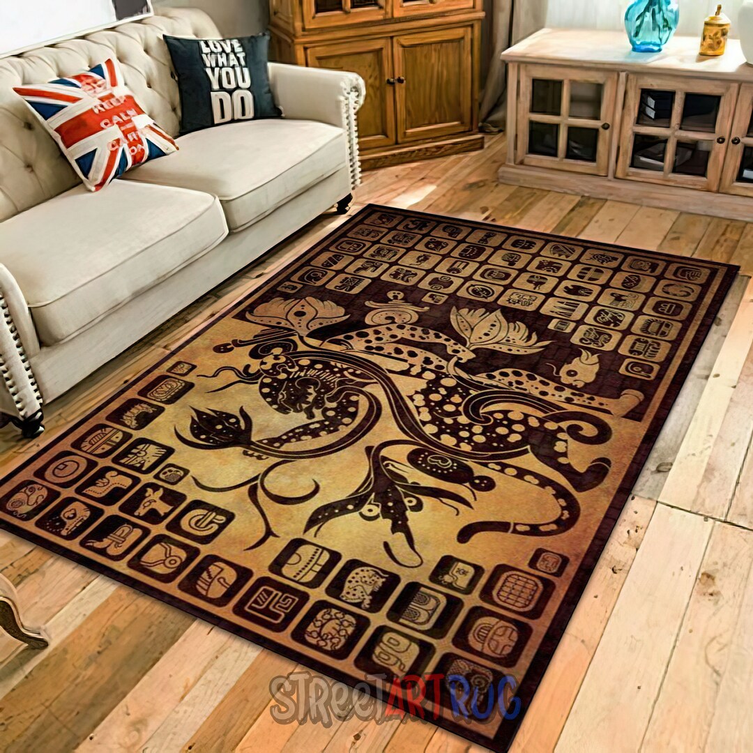 Mystic Mayan Rug, Aztec Carpet, Calendar Ancient Symbol Decor, Tribal ...