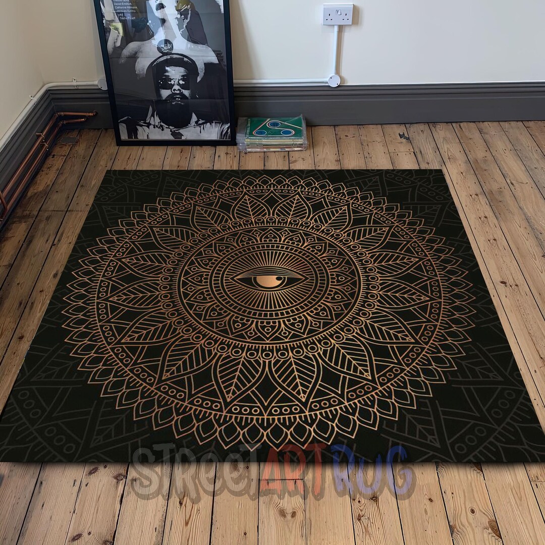 Mandala Flower Evil Eye Rug, Illuminati Symbol Carpet, Gothic Decor ...