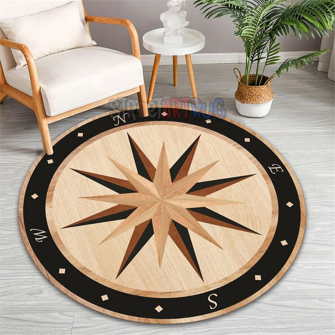 Compass Rose Rug: Coastal Medallion Non-slip Mat - Etsy