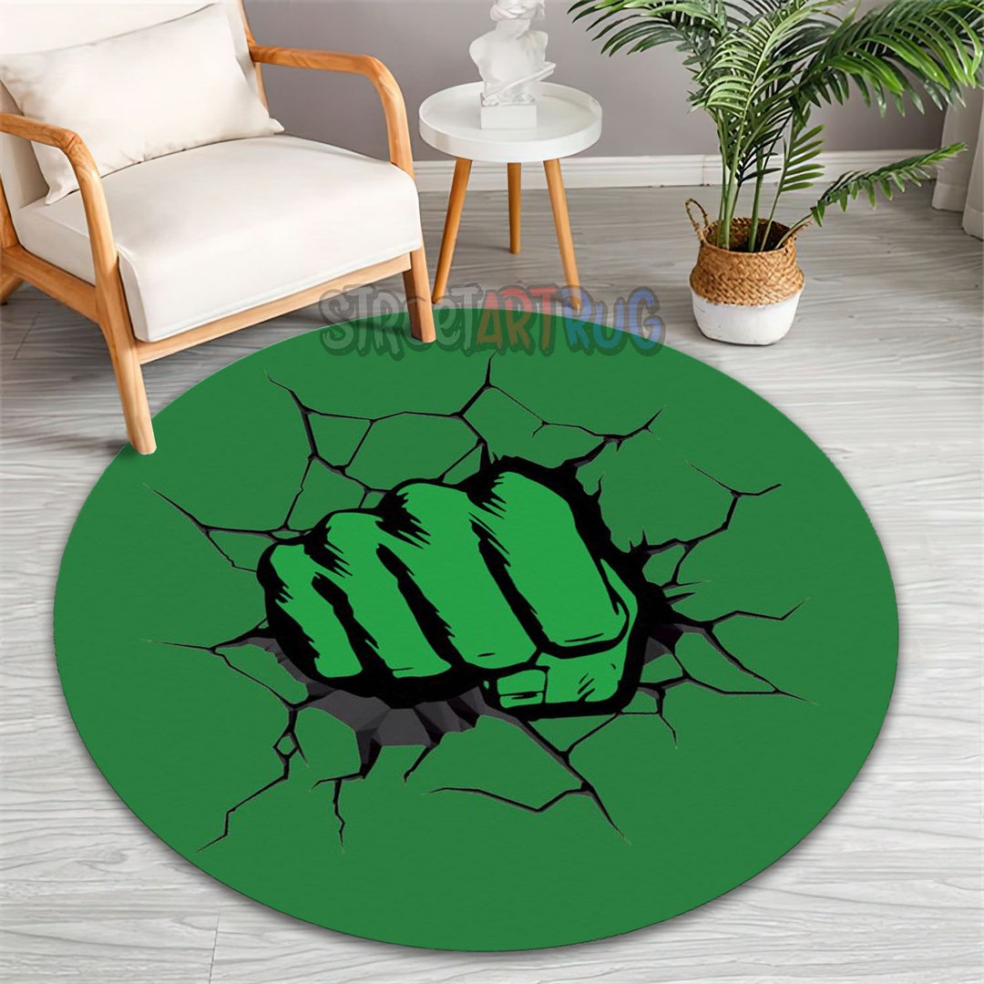 Green Hulk Symbol Rug, Marvel Carpet, Super Hero Mat, Kids Room Decor ...