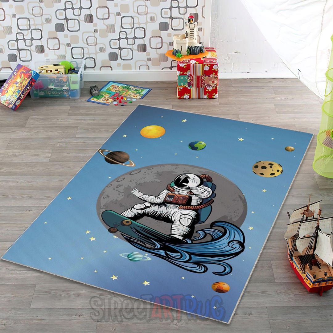 Astronaut Themed Rug, Kids Room Carpet, Space Nursery Carpet, Galaxy ...