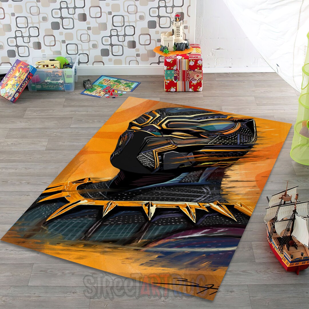 Black Panther Rug, Children Room Carpet, Cartoon Marvel Mat, Superhero ...