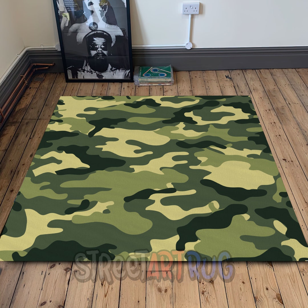 Green Camouflage Motif Rug, Army Style Carpet, Soldier Room Mat ...