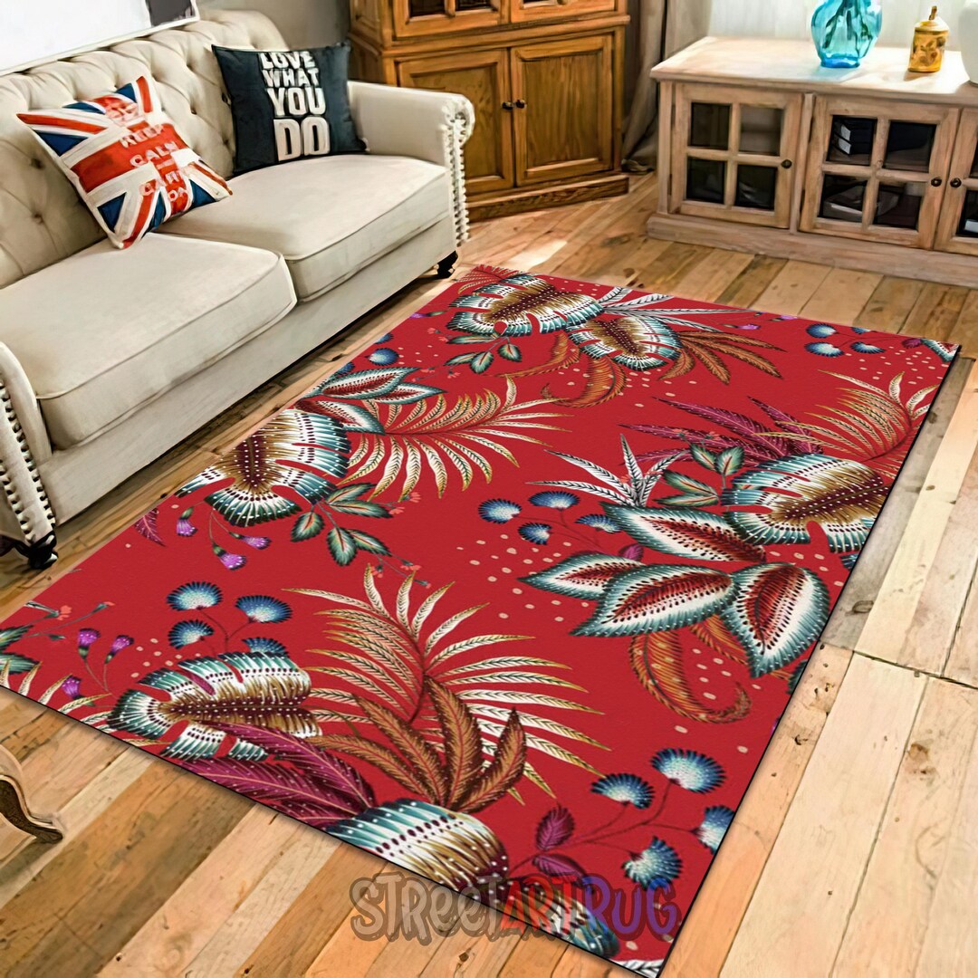 Modern Red Carpet: Botanical Tropical Pattern Rug - Etsy