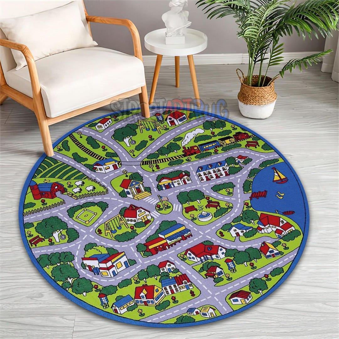 Green City Road Map Rug, Popular Kids Room Mat, Nursery Carpet, Toddler ...