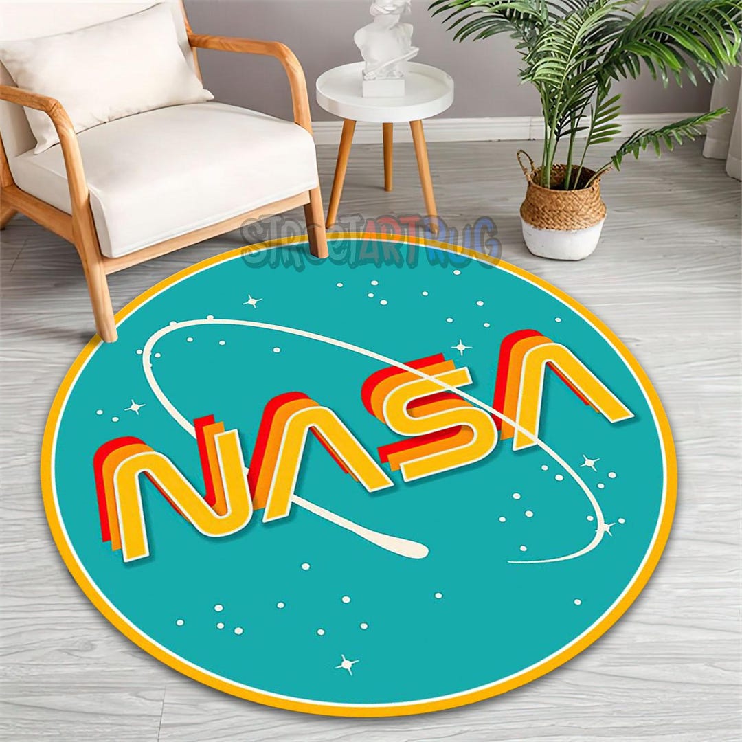 NASA Text Rug, Stars Printed Carpet, Space Art Decor, Nasa Logo Round ...