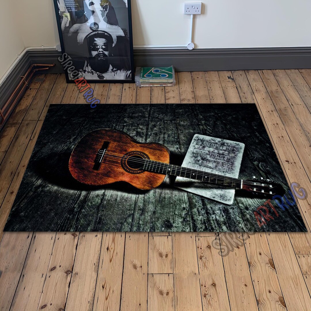 Retro Style Guitar Rug, Music Room Carpet, Musical Instrument Decor ...