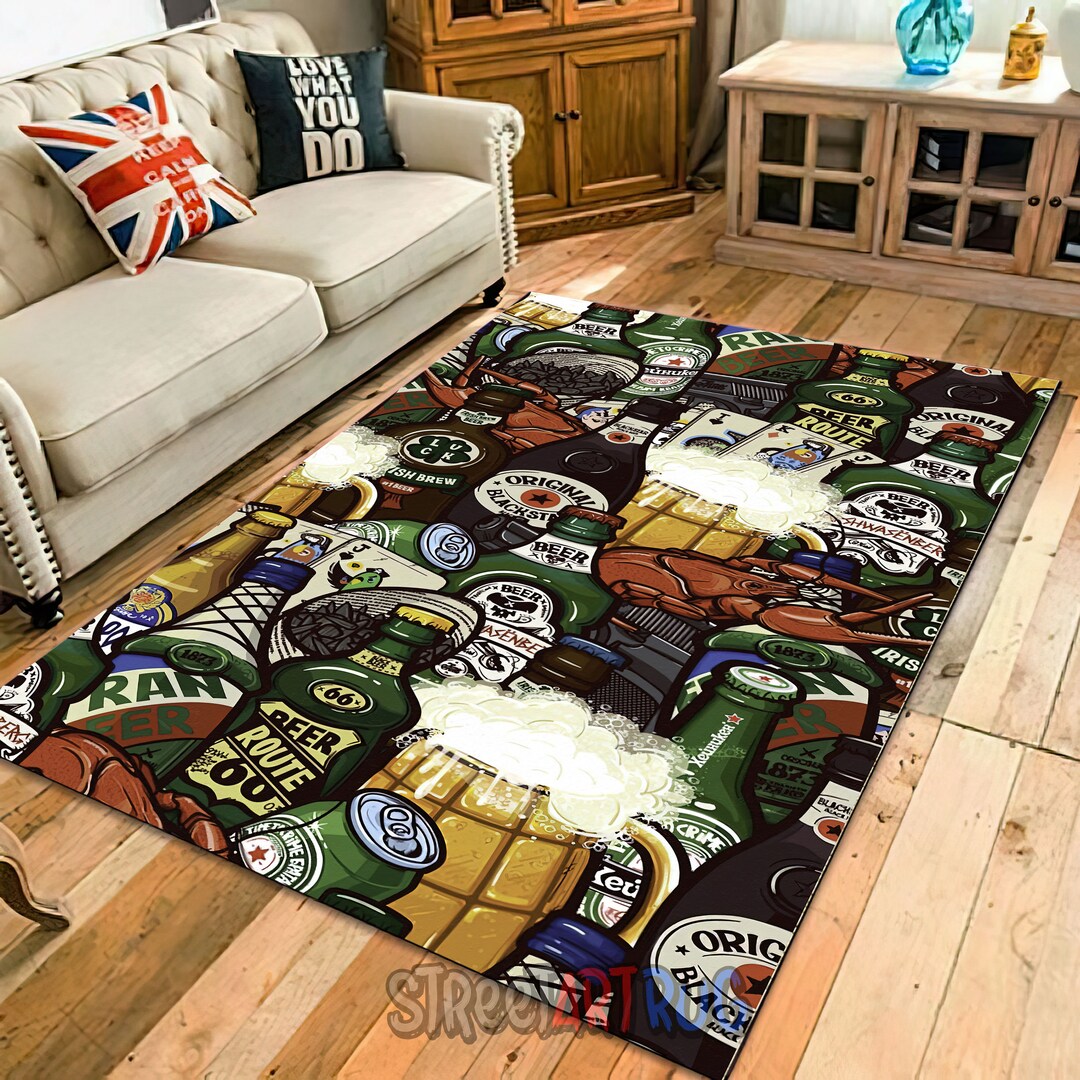 Beer Rug, Kitchen Carpet, Retro Style Bar Mat, Drink Themed Rug, Non ...
