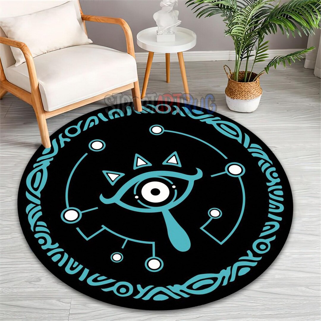 Zelda Sheikah Decal Eye Symbol Rug, Gaming Round Mat, Black Zelda ...