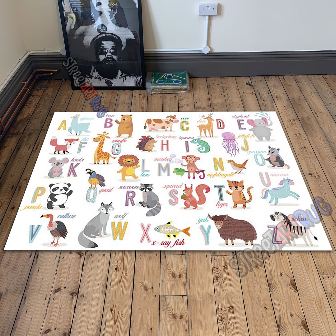 Baby Zoo Animals Rug, ABC Carpet, Educational Alphabet Rug, Baby Room ...