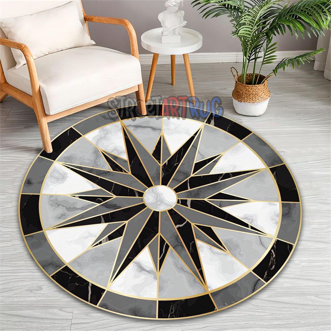 Marble Compass Rose Rug, Entryway Round Mat, Office Carpet, Yacht Mat ...