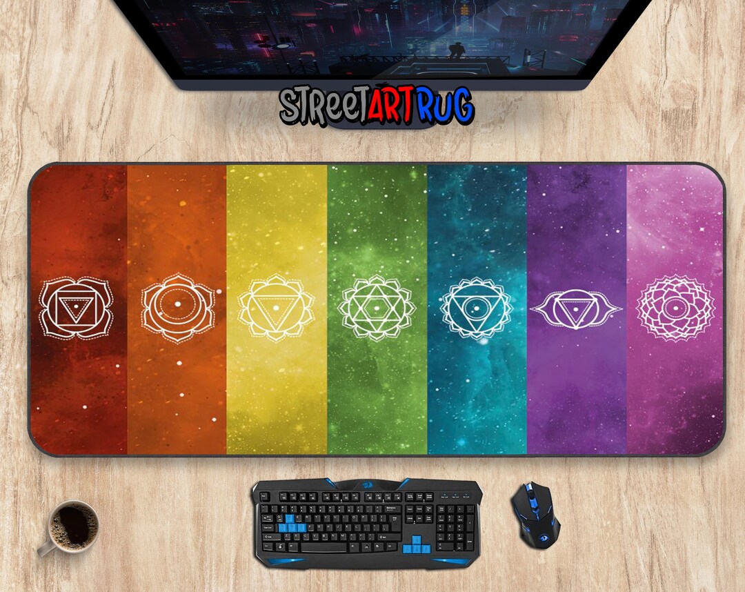 7 Chakra Symbol Mandala Desk Mat, Yoga Themed Mouse Pad, Colorful Mouse ...