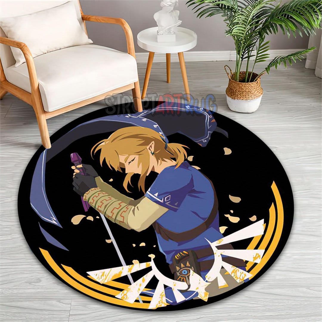 Zelda Round Rug: Black Gaming Chair Mat, Game Room Decor - Etsy