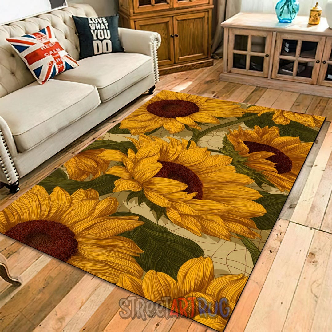 Boho Sunflower Floral Carpet: Nature Inspired Decor Rug - Etsy