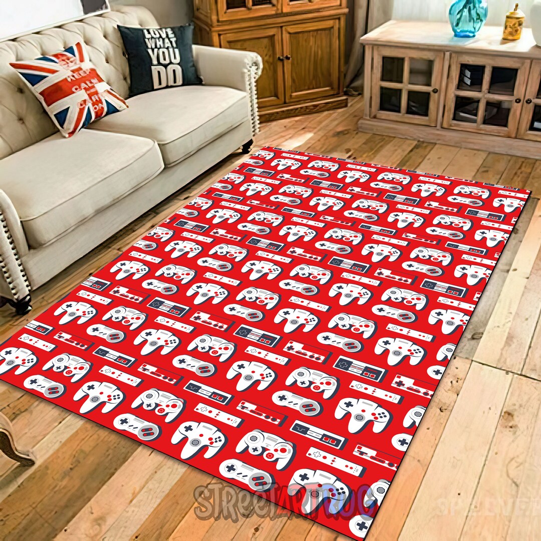Nostalgic Game Rug, Arcade Gamer Carpet, Red Game Controller Mat, Game ...