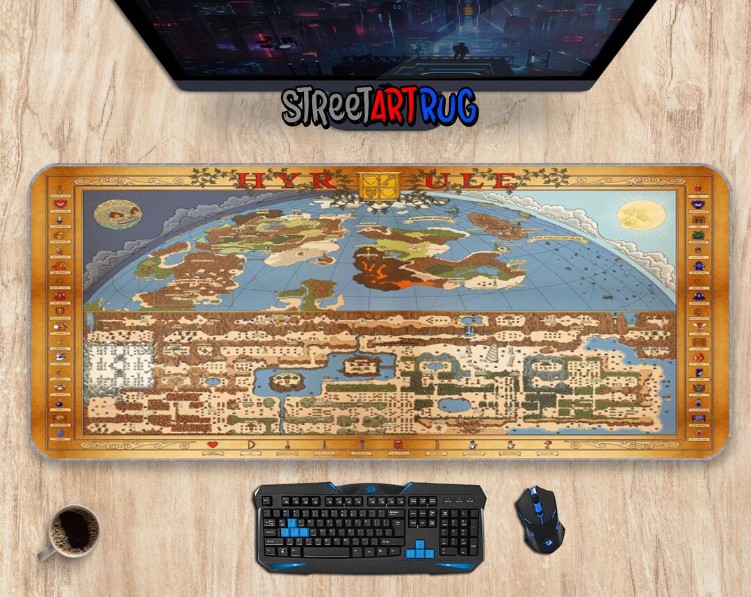 Retro Style Zelda Map Desk Mat, Gamer Room Laptop Student Desk Mat ...