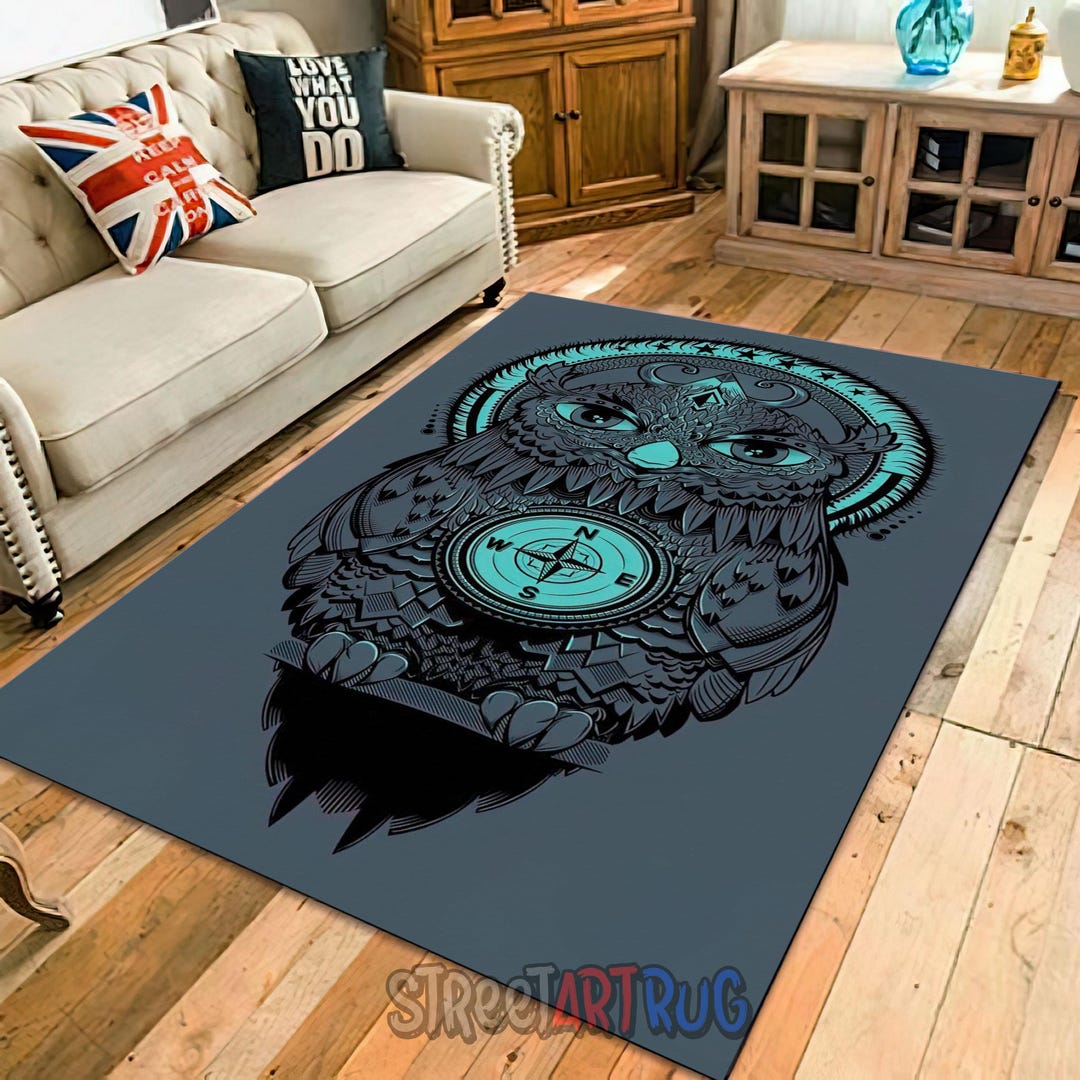 Owl Themed Rug, Animal Mat, Entryway Carpet, Compass Rug, Cool Owl ...