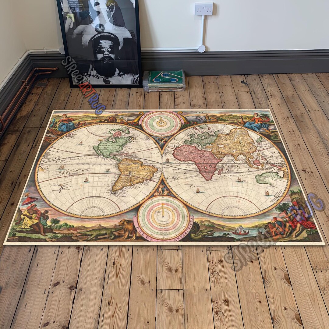 Weltkarte Teppich, Antike Karte, rutschfeste Matte für Büro, Bibliothek ...