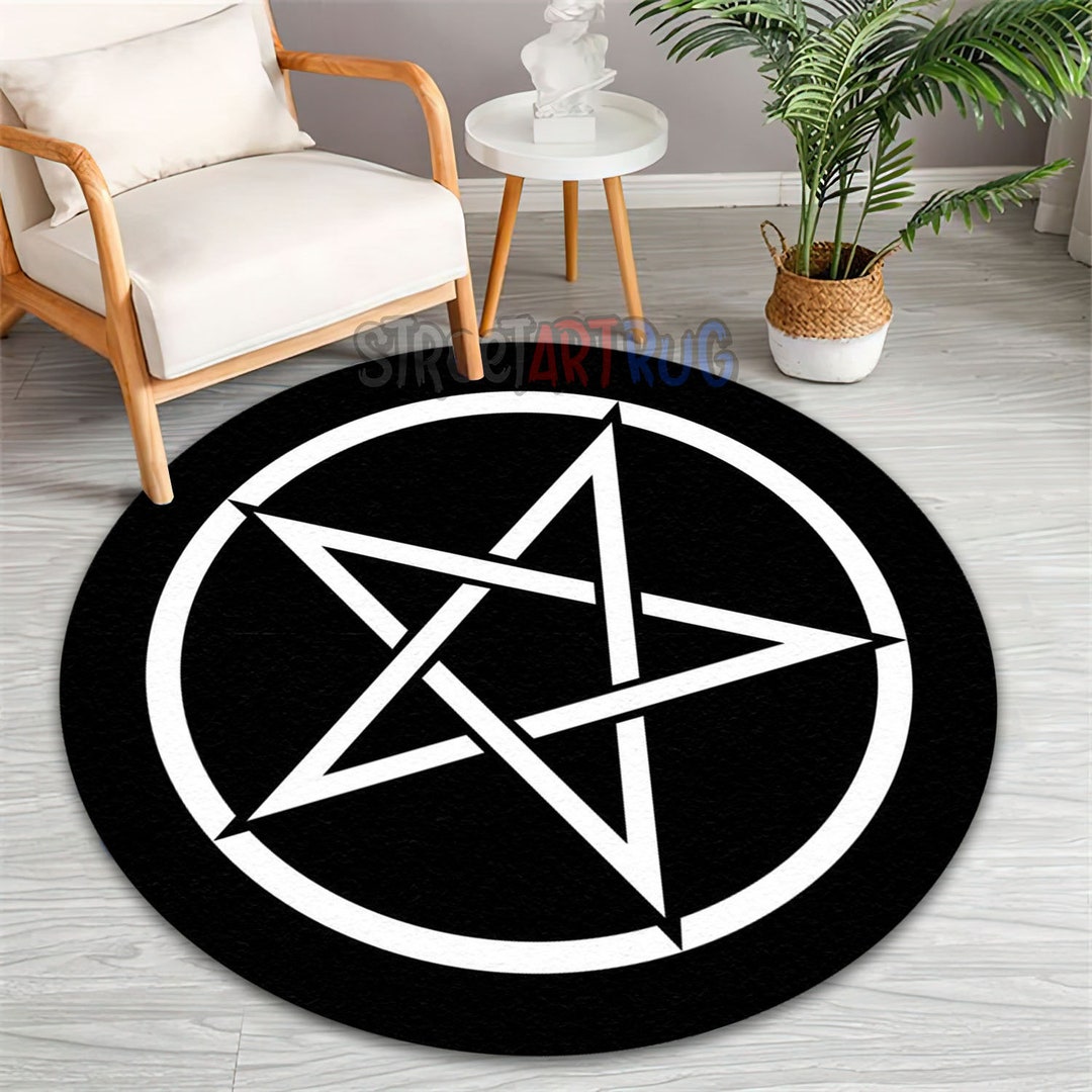 Pentacle Rug, Black and White David Statue Carpet, Gothic Room Mat ...