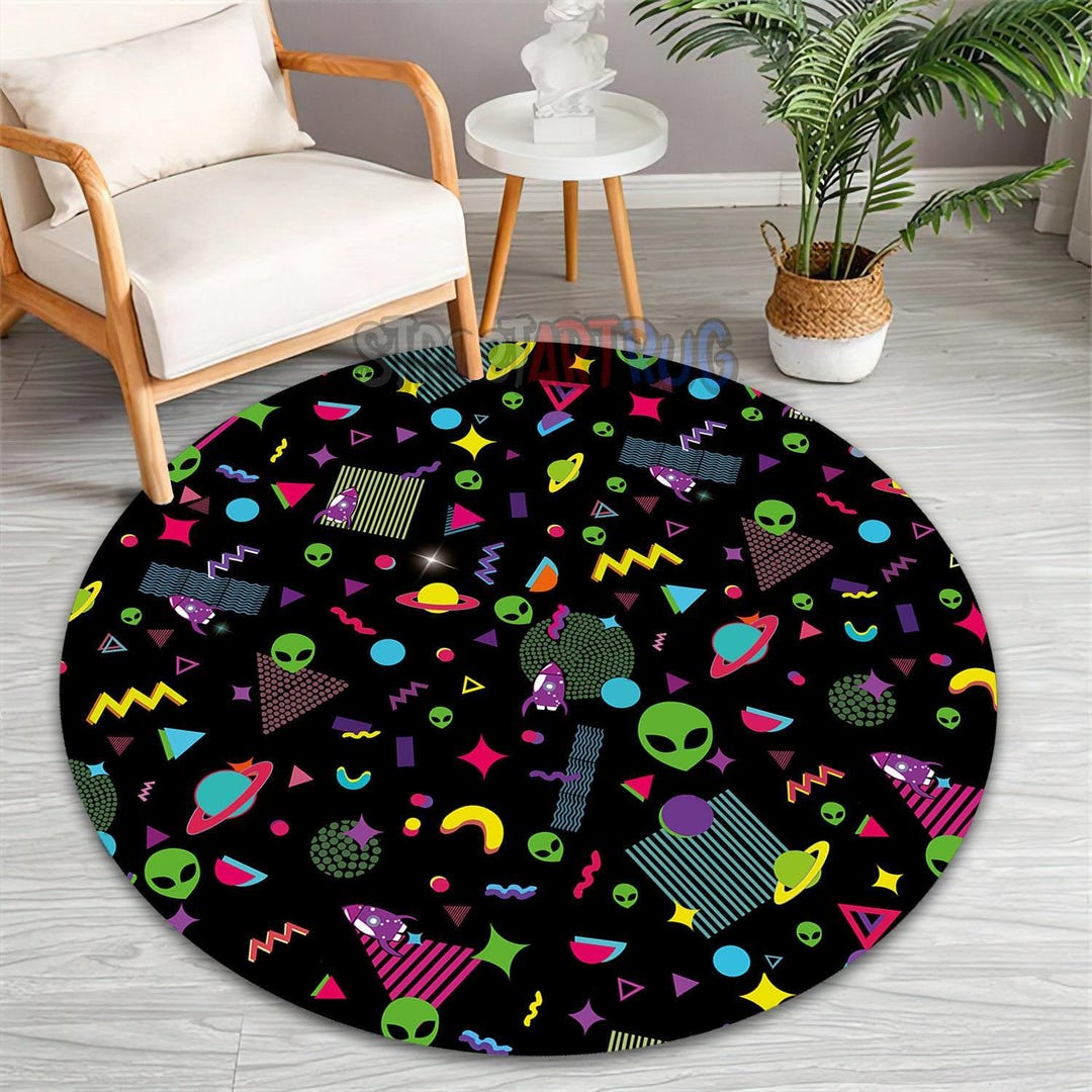 Space Alien Arcade Round Rug, Gamer Room Decor - Etsy