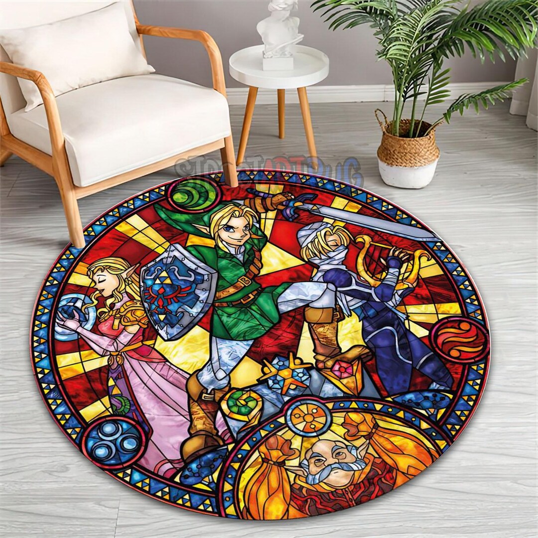 Colorful Zelda Character Rug, Gaming Chair Mat, Video Game Round Carpet ...
