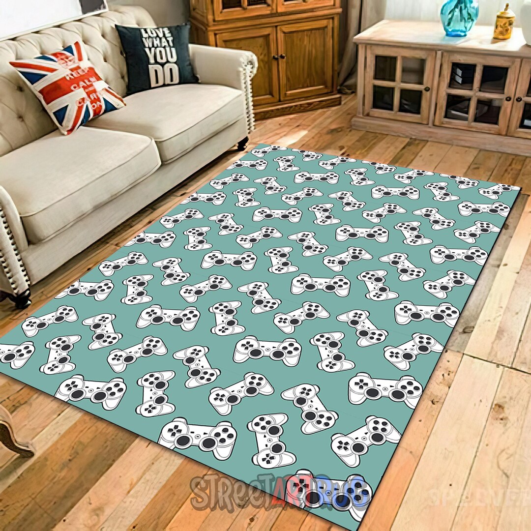 Blue Gaming Rug: Video Game Controller Pattern, Play Room Decor - Etsy