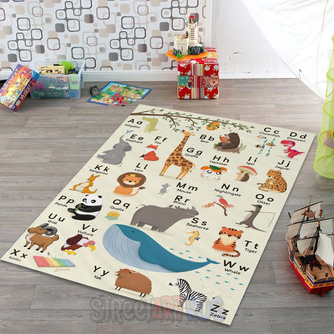 Animal Alphabet Rug, Baby Zoo Animals Carpet, Educational ABC Rug ...