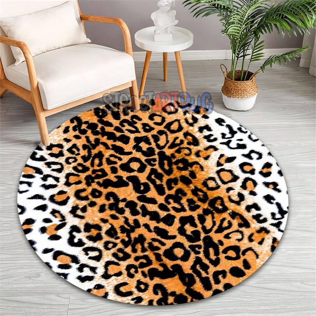 Leopard Pattern Round Rug, Animal Motif Carpet, Luxury Decor, Living ...