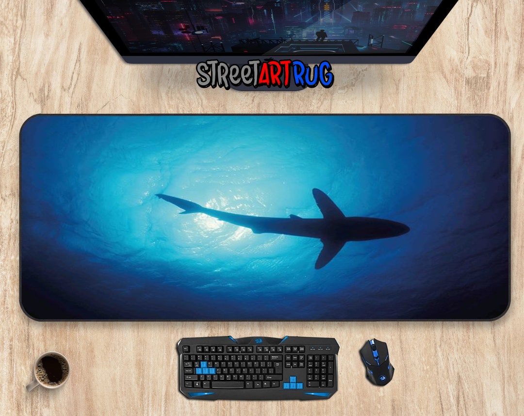 Shark Themed Office Desk Mat, Ocean Mouse Mat, Blue Cool Office ...
