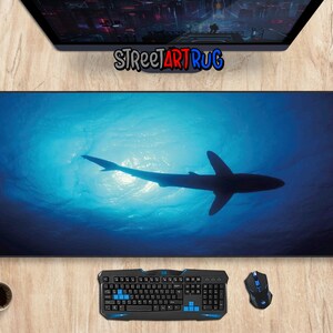 Shark Themed Office Desk Mat, Ocean Mouse Mat, Blue Cool Office ...