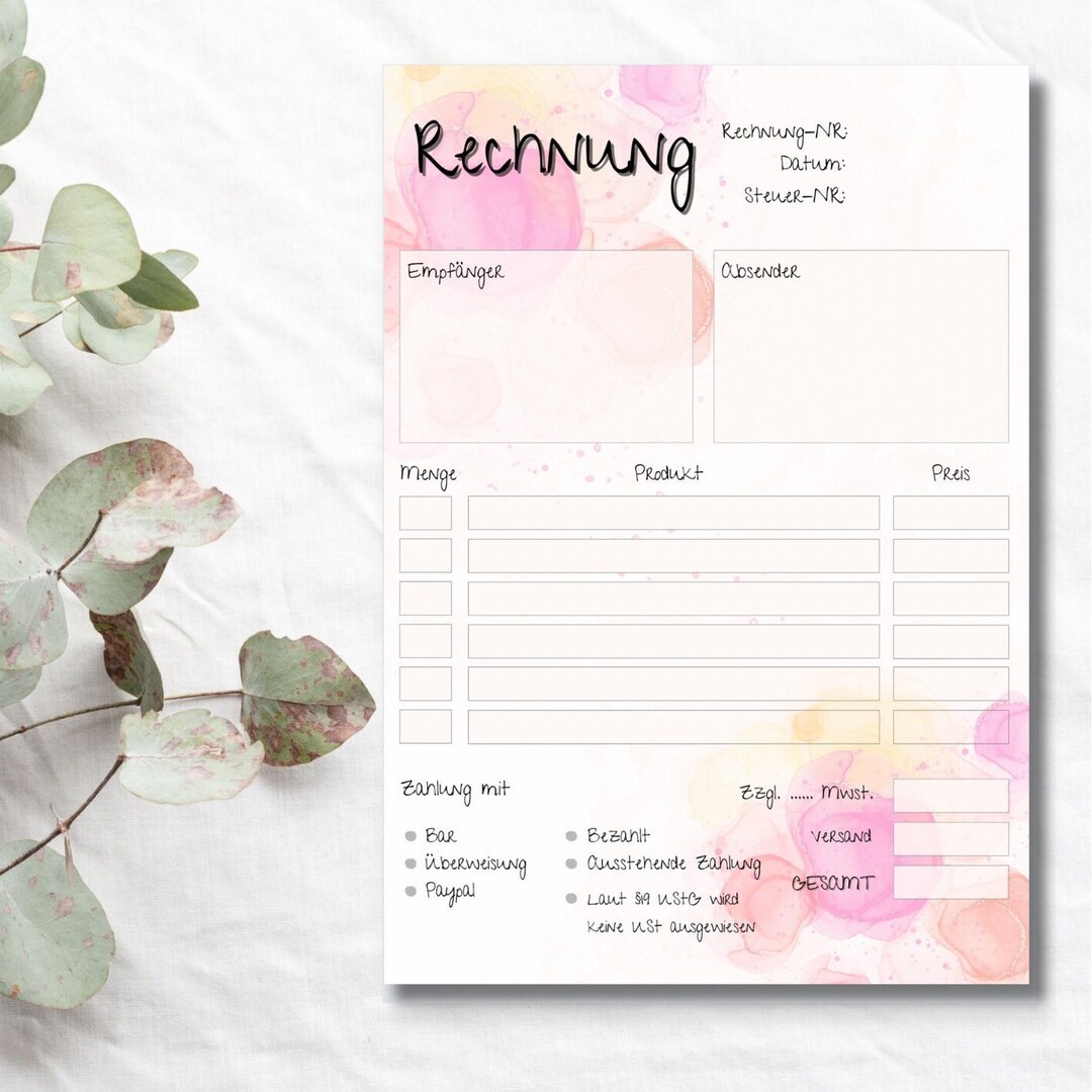 Invoice Invoice Template A4 & A5 Abstract Pink German - Etsy