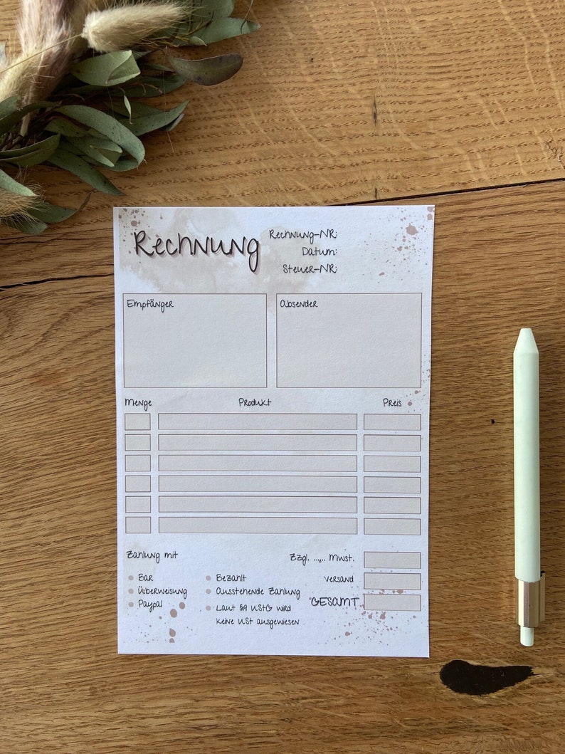 Invoice Invoice Template A4 & A5 Vintage German Standard Small Business ...