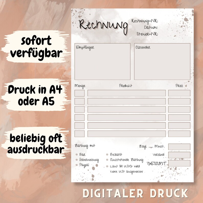 Invoice Invoice Template A4 & A5 Vintage German Standard Small Business ...