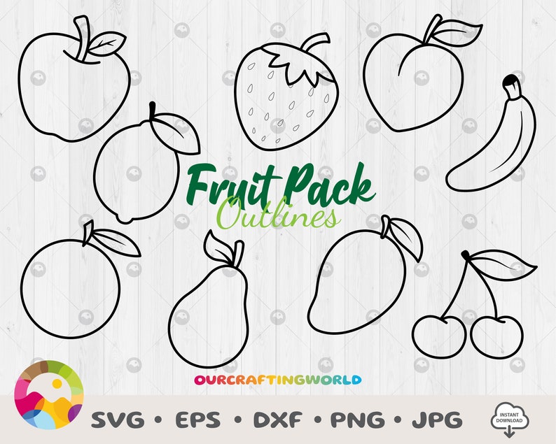 Fruit Outlines SVG Bundle, Fruit Outlines SVG, Fruit Cut File, Fruit ...
