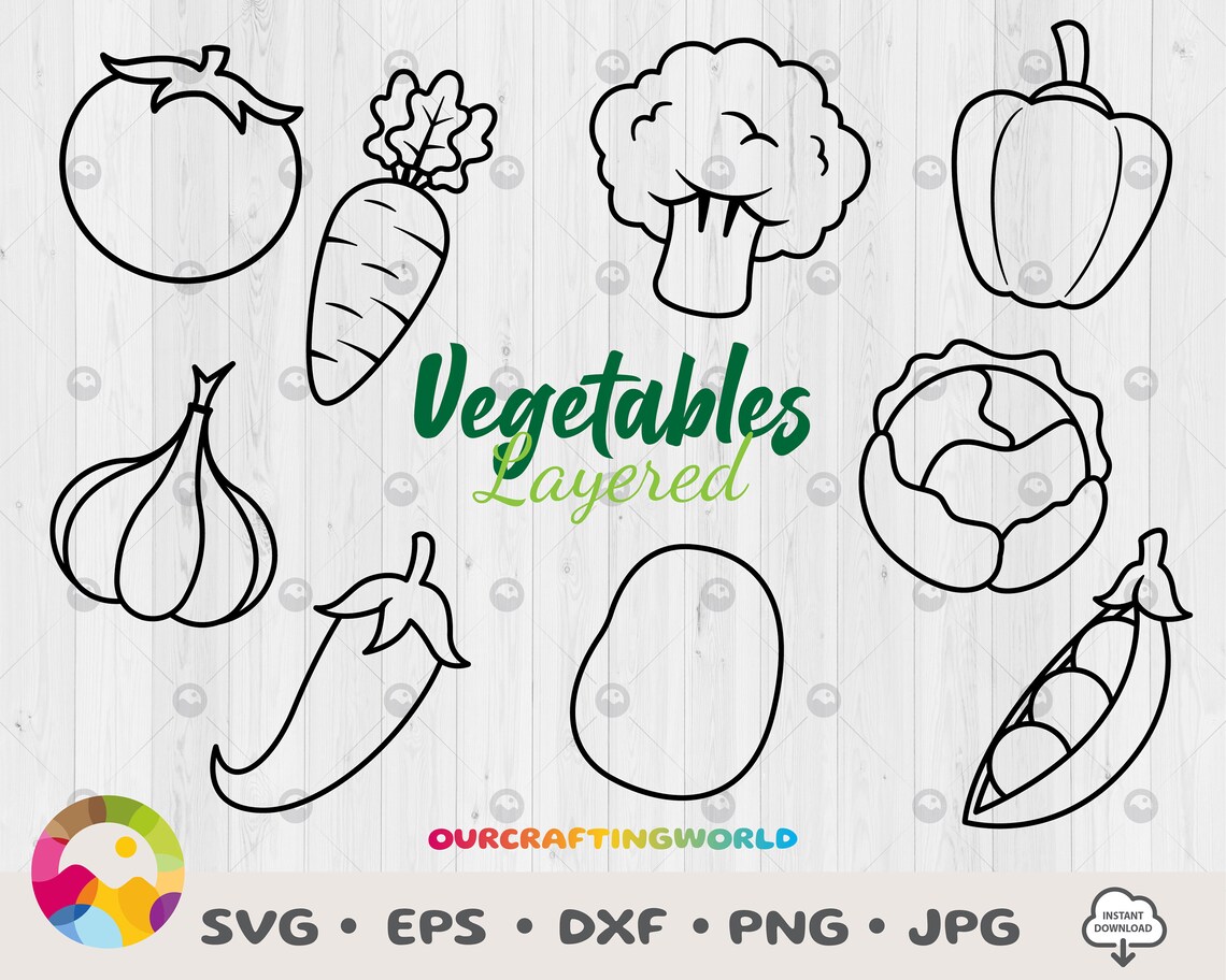 Vegetable Outlines SVG Bundle, Vegetable Outlines SVG, Vegetable Cut ...