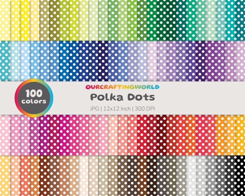 Polka Dots Digital Paper, 100 Colors Polkadot Pattern, Seamless ...